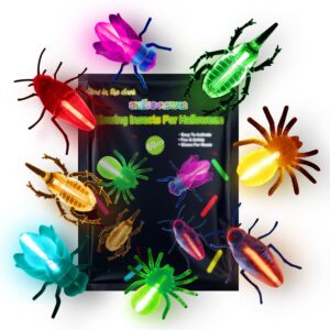 glow critters for halloween party favor, glow in the dark toys set for kids, school classroom game rewards, trick or treating goodie supplies, halloween miniatures/prizes,20 critters 40 glow sticks