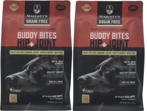 majesty's buddy bites grain free hip & joint support dog treat supplement, carob & sweet potato wafers for medium & large dogs - 112 count bag (up to 16 week supply)