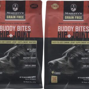 Majesty's Buddy Bites Grain Free Hip & Joint Support Dog Treat Supplement, Carob & Sweet Potato Wafers for Medium & Large Dogs - 112 Count Bag (Up to 16 Week Supply)