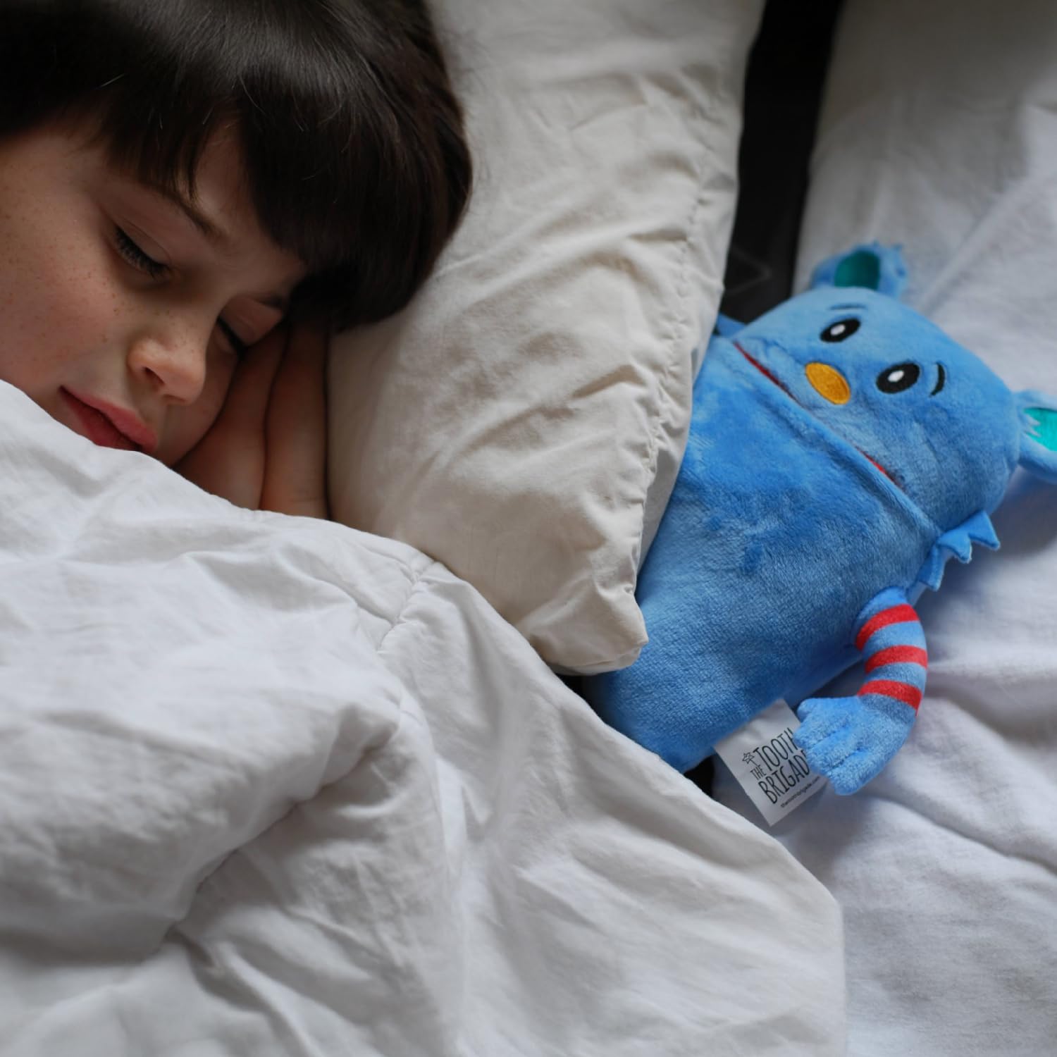 The Tooth Brigade Tooth Fairy Pillow | Fun and Interactive Stuffed Plush Toy with Large Pocket for Lost Teeth, Treasures, Prizes - Perfect for Kids, Boys, & Girls Gift (Blue Monster)