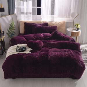 soukach shaggy fluffy twin duvet cover set,2 pcs faux fur bedding,1 fuzzy duvet cover +1 furry crystal velvet pillow case,luxury long fleece decorative for bed room (plum purple, twin)