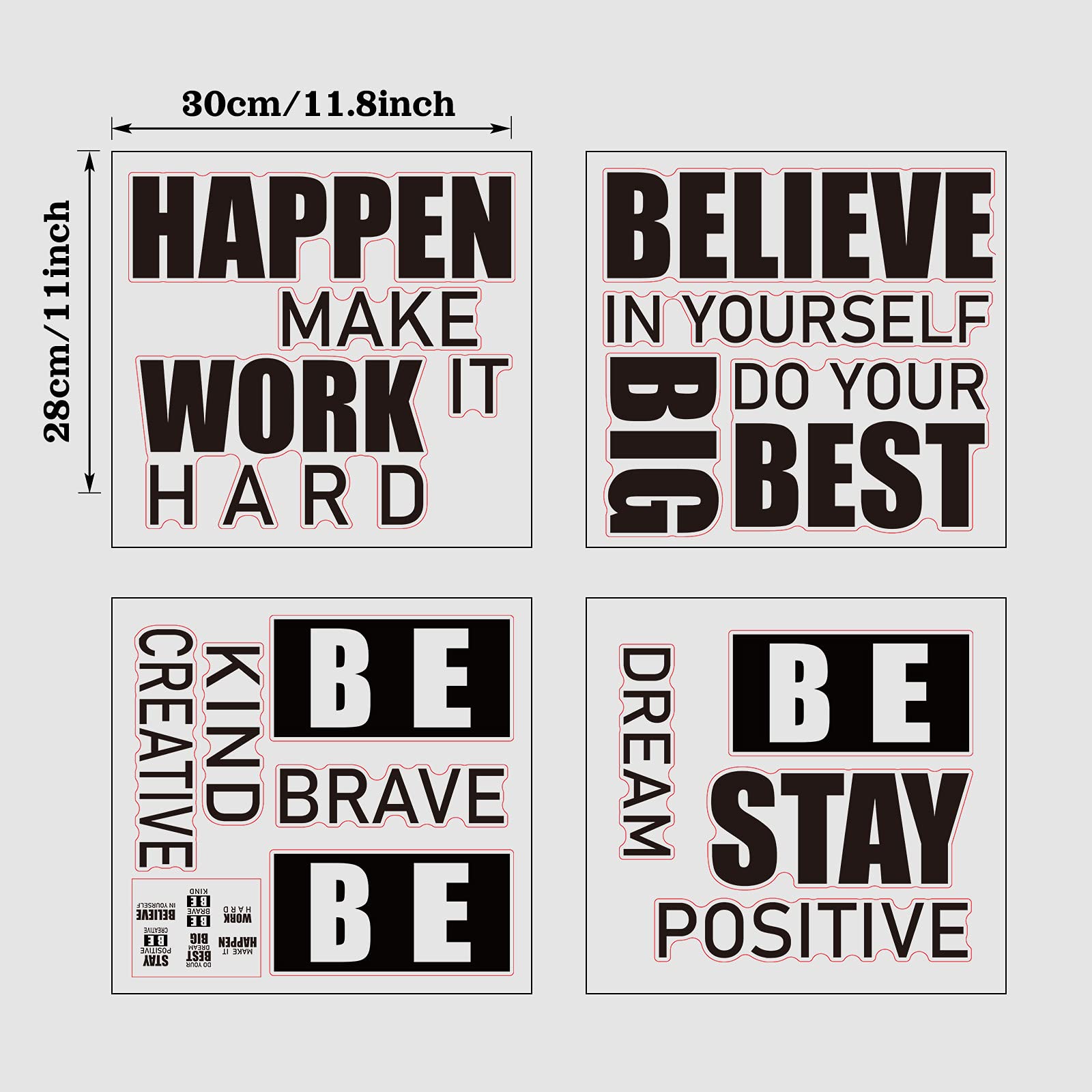 4 Sheets Inspirational Wall Decals Peel and Stick Motivational Phrases Wall Stickers Positive Quotes Stickers for Library Home School Office Wall Art Decorations