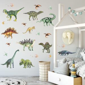 ASMPIO 14Pcs Dinosaurs Wall Stickers, Removable Forest Dinosaur Wall Decals Waterproof Dino Animal Decor Mural for Bedroom Living Room Bathroom Home Decoration