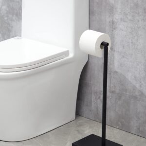 Free Standing Bathroom Toilet Paper Holder Stand with Reserve, Stainless Steel Pedestal Tissue Roll Holder, Black DECLUTTR