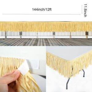 Hawaiian Luau Grass Raffia Fringe Banner Table Skirt for Tropical Birthday Party Tiki Bar, Tent,Chair Skirt,Deck Skirt,Garland Graduation Summer Beach Decorations