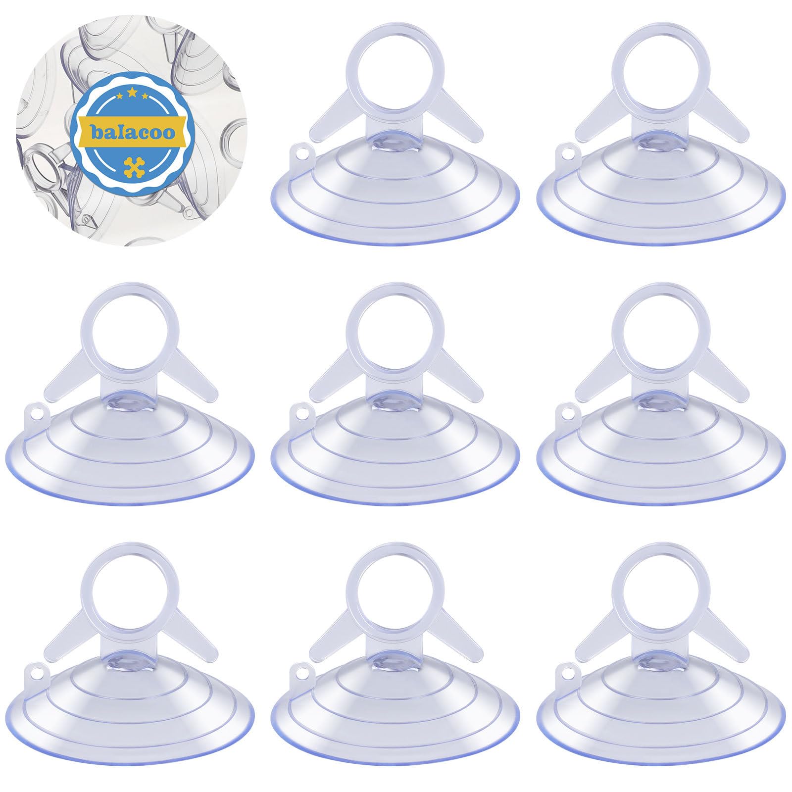 Balacoo 12 Pcs 45mm Clear Plastic Suction Cups with Loops for Glass Windows Windshield Tile Kitchen Bathroom Mirror Shower Wall Terrarium Car Window