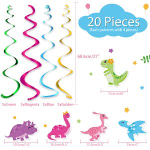 Girls Dinosaur Party Hanging Swirl - 20 PCS Dino Birthday Party Decorations for Kids Baby Shower Dinosaur Themed Party Supplies Hanging Whirls Spiral Streamer Ceiling Decor