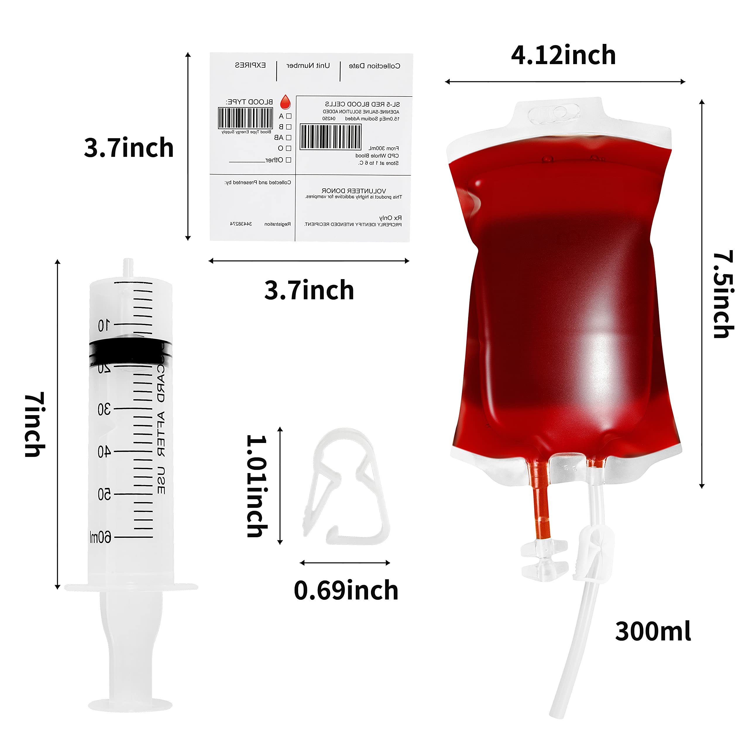 MGparty 50 Packs Halloween Blood IV Bags Reusable Drink Pouches Juice Containers for Halloween Zombie Vampire Party Decoration with Syringe and Clips, 10.14 fl.oz (50pcs Bags, 50 Labels, 3 Syringes)