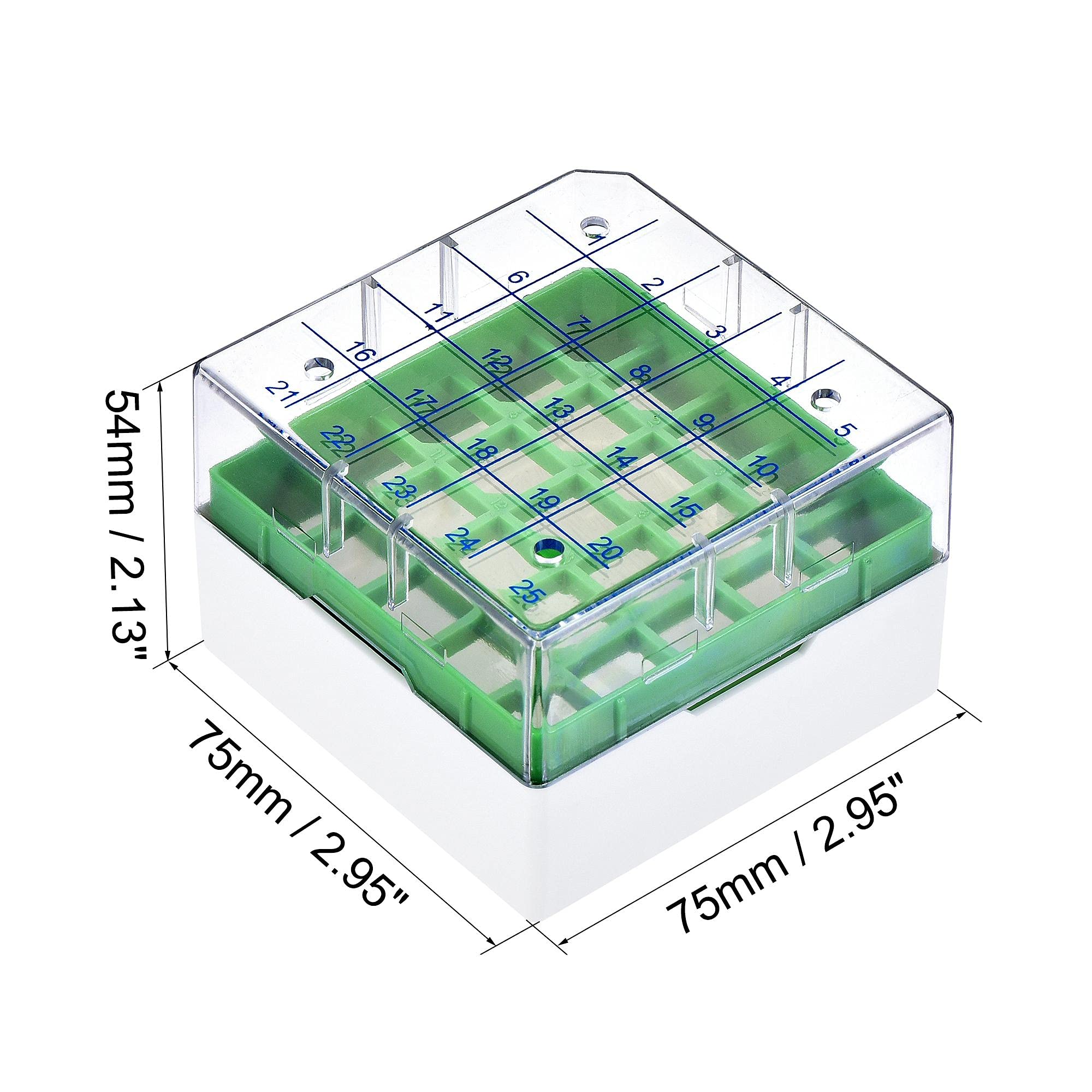 uxcell Centrifuge Tube Freezer Storage Box 25 Places Waterproof Polypropylene Cryogenic Holder Rack for 1.8/2ml Microcentrifuge Tubes Vials Samples, Green