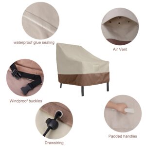 Patio Chair Covers Waterproof Outdoor Furniture Covers 1 Pack Heavy Duty 600D Deep Seated Patio Lounge Chair Cover for All Weathers Veranda Lawn Backyard, Khaki & Brown, 35"X38"X31"