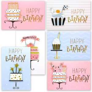 bangtang happy birthday cards 6 design combinations 12 pieces of of happy birthday cards, happy birthday cake gold foil bulk birthday card combination (with self-adhesive envelope).