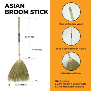 SN SKENNOVA Asian Broom for Cleaning Floor/Handheld Household Broom for Outdoor and Indoor : House Broom - Hardwood Sweeper with Brush Power and Circle Cleaning (Thai Pattern 2, Blue 2)