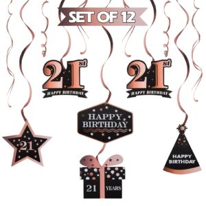 lingteer happy 21st birthday decorations,21st birthday black with rose swirls hanging streamer kit,cheers to 21 years old bday foil party photo backdrop supplies.