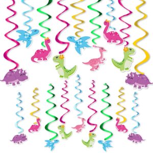 girls dinosaur party hanging swirl - 20 pcs dino birthday party decorations for kids baby shower dinosaur themed party supplies hanging whirls spiral streamer ceiling decor