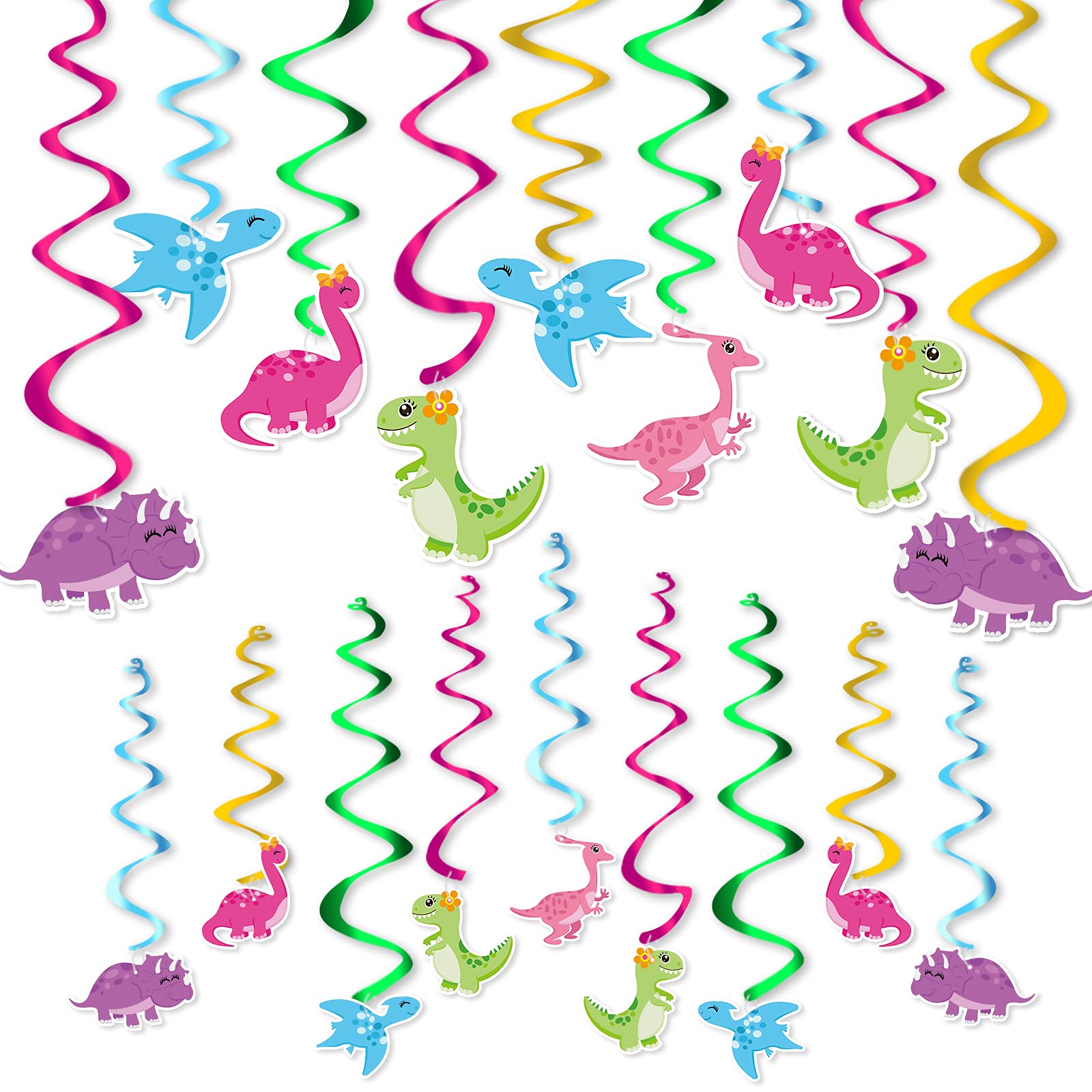 Girls Dinosaur Party Hanging Swirl - 20 PCS Dino Birthday Party Decorations for Kids Baby Shower Dinosaur Themed Party Supplies Hanging Whirls Spiral Streamer Ceiling Decor