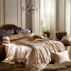 orose 4pcs 25mm silk duvet cover set 100% seamless silk sheets charmeuse mulberry silk bedding sheet set (bright coffee, king)