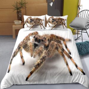 moumouhome tarantula print bedding set queen size microfiber 3d print black brown spider comforter cover set insect theme white 3 pieces include 1 zipper duvet cover 2 pillow sham no filler