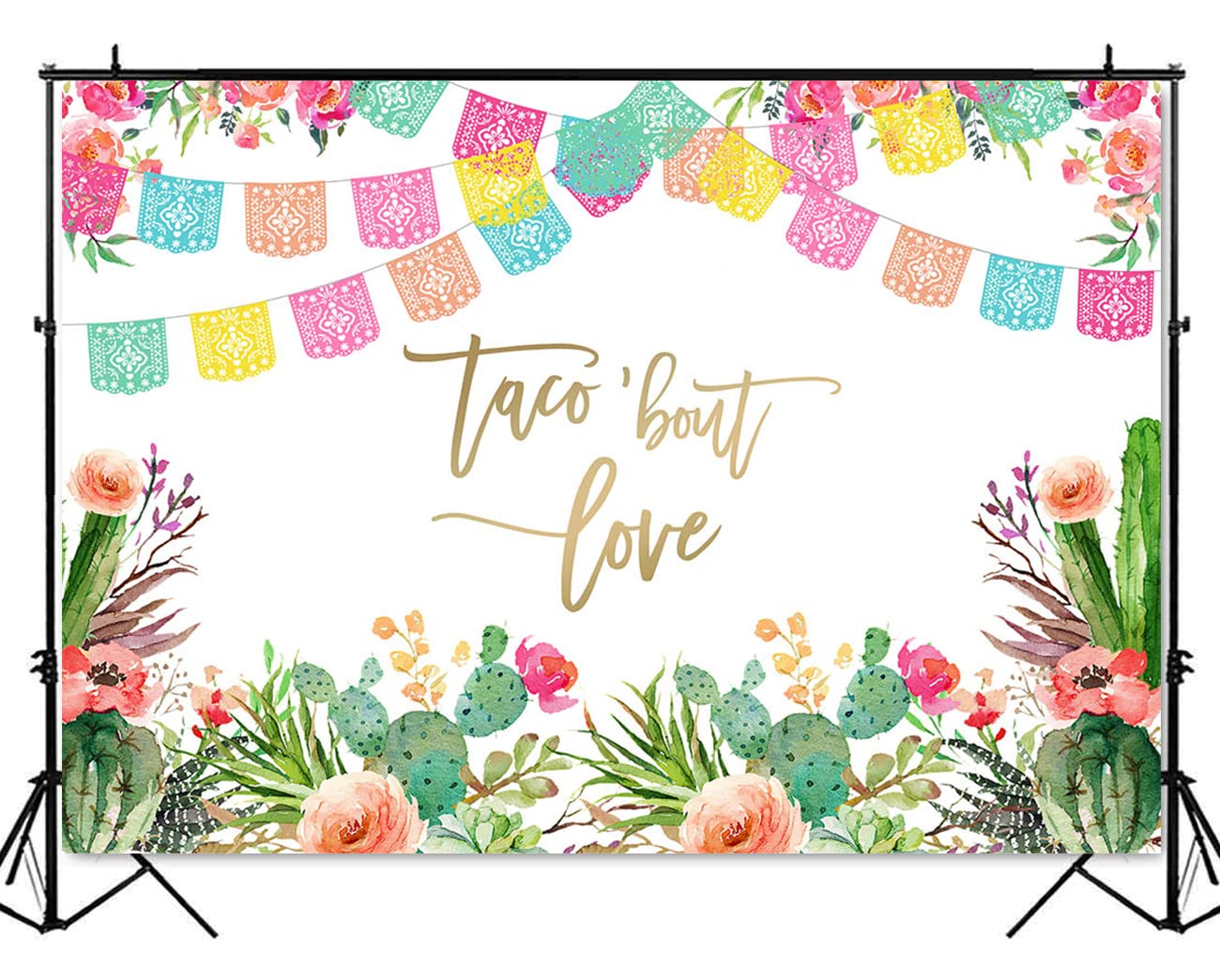 Mocsicka Taco Bout Love Backdrop Mexican Fiesta Theme Bridal Shower Party Decoration Bachelorette Wedding Engagement Photo Background (7x5ft (82x60 inch))