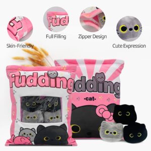 Cute Black Cat Plush Pillow Throw Pillow, Removable Stuffed Animal Plush Toy, Bag of Soft Gray Cat Plushies, Kawaii Kitten Plush Doll Sofa Decorative Pillow Gifts for Boys Girls Kids (Pink)