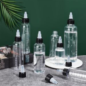 BENECREAT 10PCS 100ml/3.38 oz Transparent Plastic Squeeze Bottles with Scale and Black Twist Cap Graduated Squeeze Dispensing Bottles for Ink Liquid, Oils, Gels, Glue