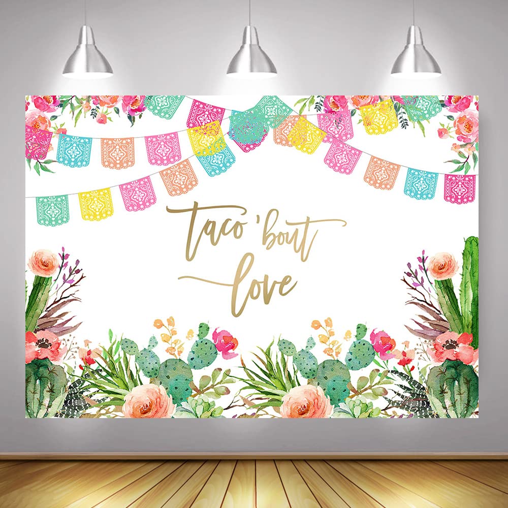 Mocsicka Taco Bout Love Backdrop Mexican Fiesta Theme Bridal Shower Party Decoration Bachelorette Wedding Engagement Photo Background (7x5ft (82x60 inch))