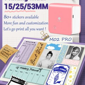 Memoking Inkless Sticker Printer - 300dpi M02Pro Thermal Mini Printer for Phone, Bluetooth Sticky Note Printer, Portable Pocket Printer Machine - Pink Mini Photo Printer for DIY, Study Notes