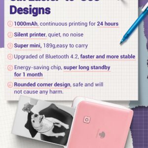 Memoking Inkless Sticker Printer - 300dpi M02Pro Thermal Mini Printer for Phone, Bluetooth Sticky Note Printer, Portable Pocket Printer Machine - Pink Mini Photo Printer for DIY, Study Notes