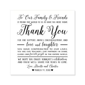 hello love goods personalized wedding reception place setting thank you cards, table decoration centerpieces, 5.25x5.25, made in the usa