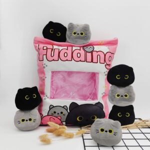 Cute Black Cat Plush Pillow Throw Pillow, Removable Stuffed Animal Plush Toy, Bag of Soft Gray Cat Plushies, Kawaii Kitten Plush Doll Sofa Decorative Pillow Gifts for Boys Girls Kids (Pink)