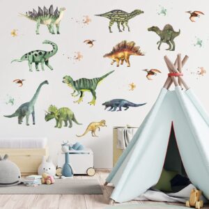 ASMPIO 14Pcs Dinosaurs Wall Stickers, Removable Forest Dinosaur Wall Decals Waterproof Dino Animal Decor Mural for Bedroom Living Room Bathroom Home Decoration