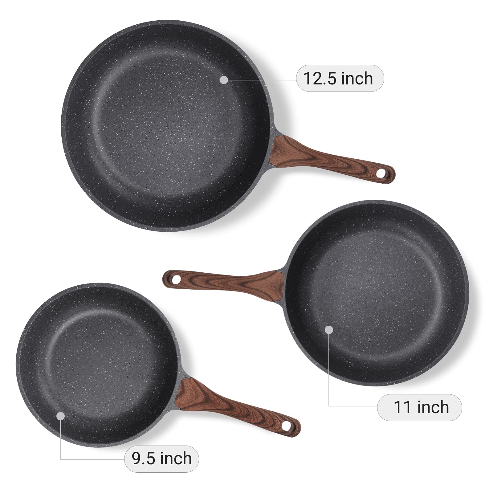 SENSARTE Nonstick Frying Pan Skillets, Swiss Granite Coating Omelette Pans, Healthy Cookware Chef's Pan, PFOA Free(9.5+11+12.5 Inch)