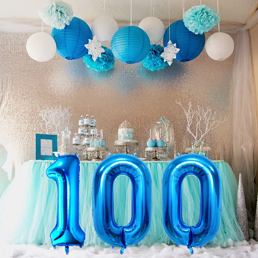 Xihuimay Number 100 Balloons 40"Digital Balloon Alphabet 100 Birthday Balloons Digit 100 Helium Balloons Big Balloons for Birthday Party Supplies Wedding Bachelorette Bridal Shower, Blue Number 100