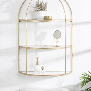 Kate and Laurel Freade Modern 3 Tier Shelf, 22 x 8 x 32, White and Gold, Decorative Glam Shelf for Storage and Display