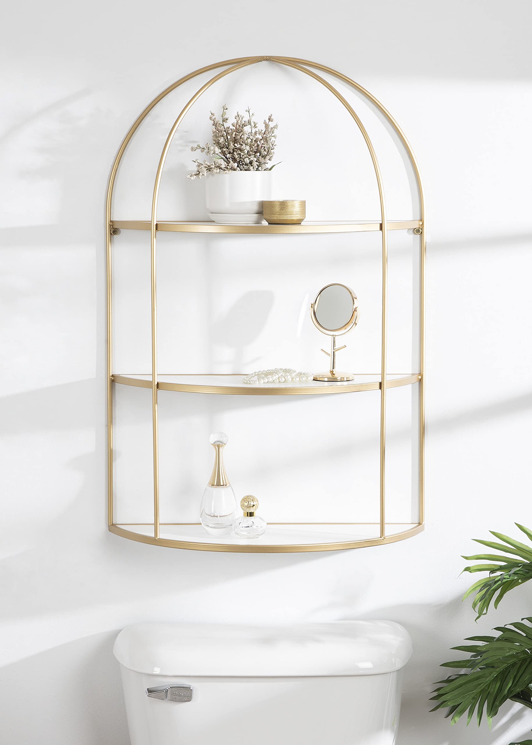 Kate and Laurel Freade Modern 3 Tier Shelf, 22 x 8 x 32, White and Gold, Decorative Glam Shelf for Storage and Display