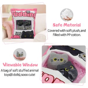 Cute Black Cat Plush Pillow Throw Pillow, Removable Stuffed Animal Plush Toy, Bag of Soft Gray Cat Plushies, Kawaii Kitten Plush Doll Sofa Decorative Pillow Gifts for Boys Girls Kids (Pink)