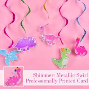 Girls Dinosaur Party Hanging Swirl - 20 PCS Dino Birthday Party Decorations for Kids Baby Shower Dinosaur Themed Party Supplies Hanging Whirls Spiral Streamer Ceiling Decor