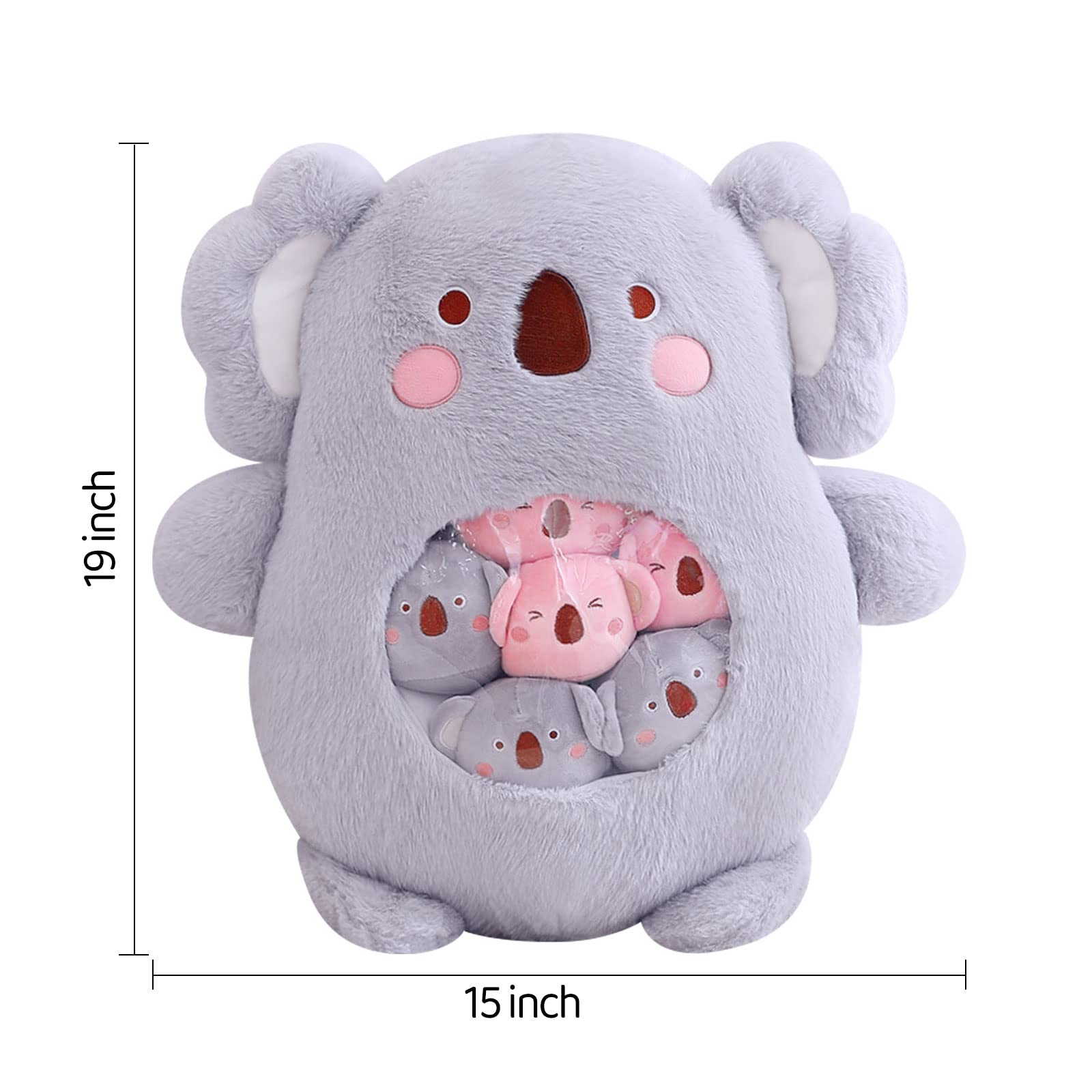 Kawaii Koala Stuffed Animal Toy, Removable Plush Pillow Pet Stuff Squishy Fluffy Anime Throw Pillow, Cute Bag of Koala Dolls Kids Gifts for Girls, Sofa Chair Home Decor Pillow, 6 Koalas (Gray)