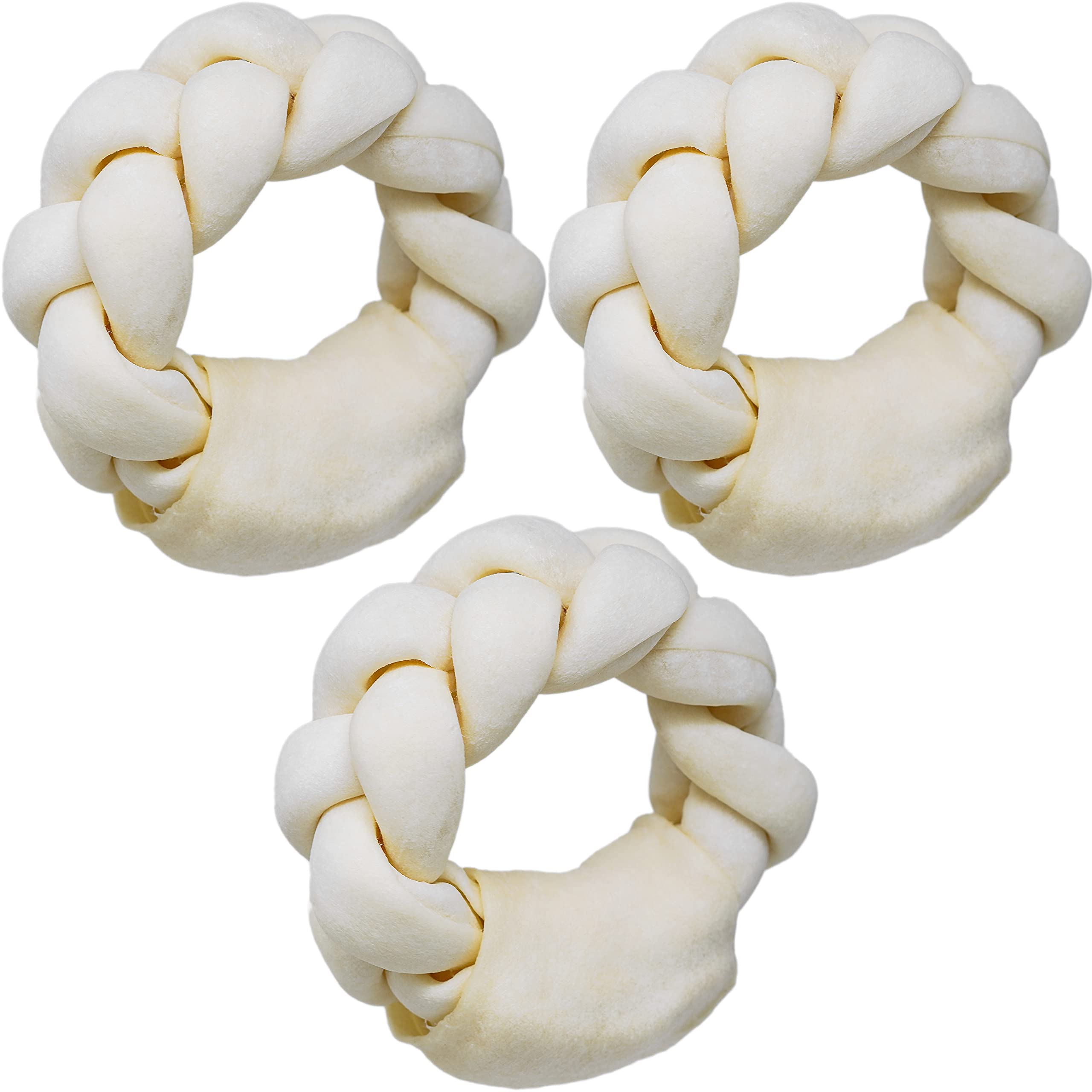 ICROKUS Natural Braided Rawhides for Dogs - Rawhide Dog Treats Digestible Braided Dog Chews Rings - Free Range Grass Fed Dog Treat Donut 5 inches Set of 3 Units (No Odor)