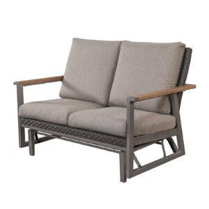 sports festival outdoor furniture patio glider bench swing seating loveseat with grey thick cushions rattan wicker rocking chair in metal frame for garden porch backyard