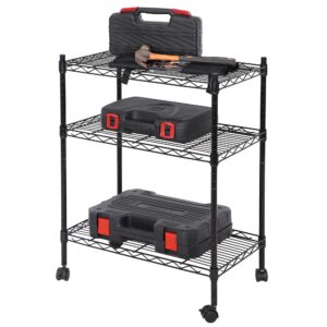 ZENY 3-Shelf Heavy Duty Shelving Storage Unit with Casters, Metal Organizer Wire Rack for Kitchen, Office, Garage, Black