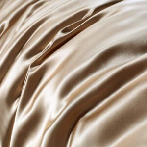 Orose 4Pcs 25MM Silk Duvet Cover Set 100% Seamless Silk Sheets Charmeuse Mulberry Silk Bedding Sheet Set (Bright Coffee, King)