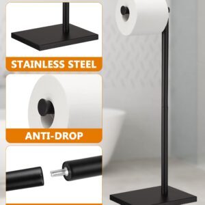 Free Standing Bathroom Toilet Paper Holder Stand with Reserve, Stainless Steel Pedestal Tissue Roll Holder, Black DECLUTTR