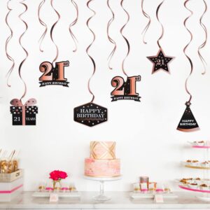 LINGTEER Happy 21st Birthday Decorations,21st Birthday Black with Rose Swirls Hanging Streamer Kit,Cheers to 21 Years Old Bday Foil Party Photo Backdrop Supplies.