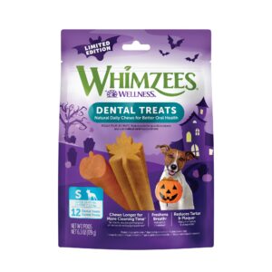 whimzees by wellness halloween natural dental chews for dogs, long lasting treats, grain-free, freshens breath, small breed, 12 count