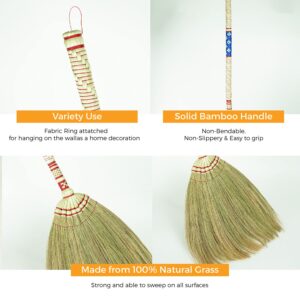 SN SKENNOVA Asian Broom for Cleaning Floor/Handheld Household Broom for Outdoor and Indoor : House Broom - Hardwood Sweeper with Brush Power and Circle Cleaning (Thai Pattern 2, Blue 2)