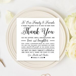 Hello Love Goods Personalized Wedding Reception Place Setting Thank You Cards, Table Decoration Centerpieces, 5.25x5.25, Made in the USA