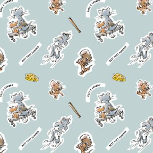 tom and jerry fabric foes forever in blue hanna-barbera premium quality 100% cotton fabric by the yard