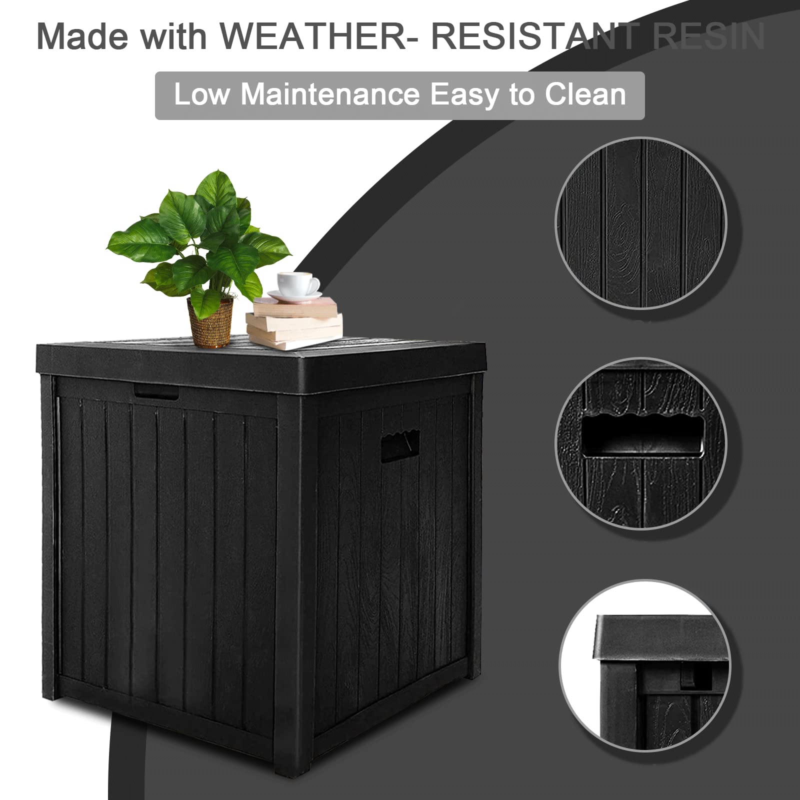 Oakmont 51 Gallon Resin Deck Box Outdoor Indoor Storage Container Square Waterproof Storage Box for Patio, Garden Pool Tools, Black