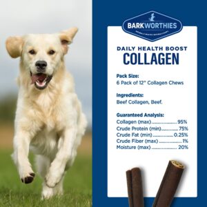 Barkworthies Plain Collagen Stick Dog Treats, 12-Inch, 6-Count