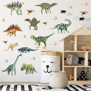 asmpio 14pcs dinosaurs wall stickers, removable forest dinosaur wall decals waterproof dino animal decor mural for bedroom living room bathroom home decoration